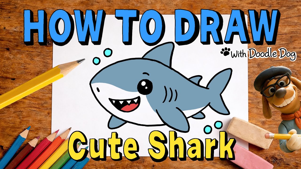 How to Draw a Cute Shark – Easy Drawing for Kids | Doodle Dog