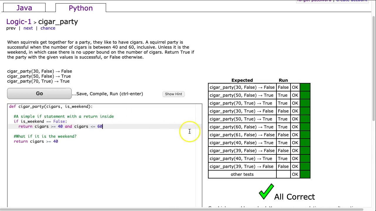 Codingbat - cigar_party (Python)