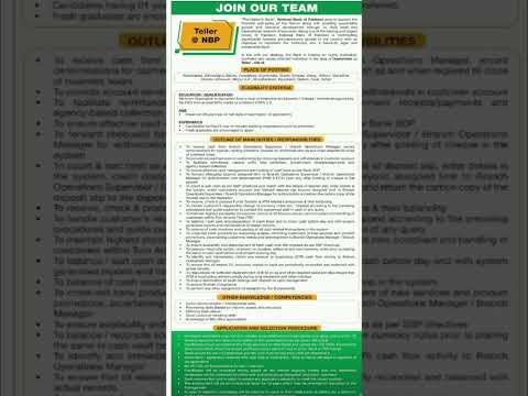 Join the National Bank of Pakistan as a Teller - OG III | Job Opportunities in Multiple Cities.