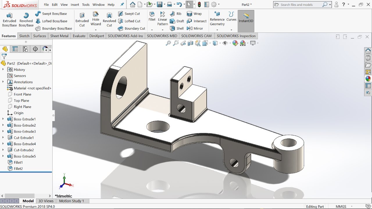 solidworks tutorial mounting bracket part 73