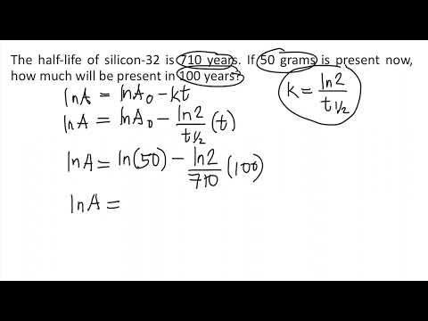 The half-life of silicon-32 is 710 years. If 50 grams is present now, how much will be present in