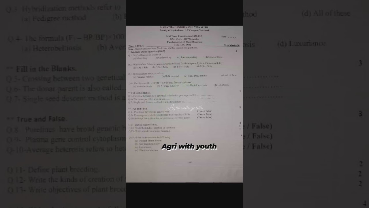 Fundamentals of plants breeding 3 semester mid term paper 📜 #exam #study