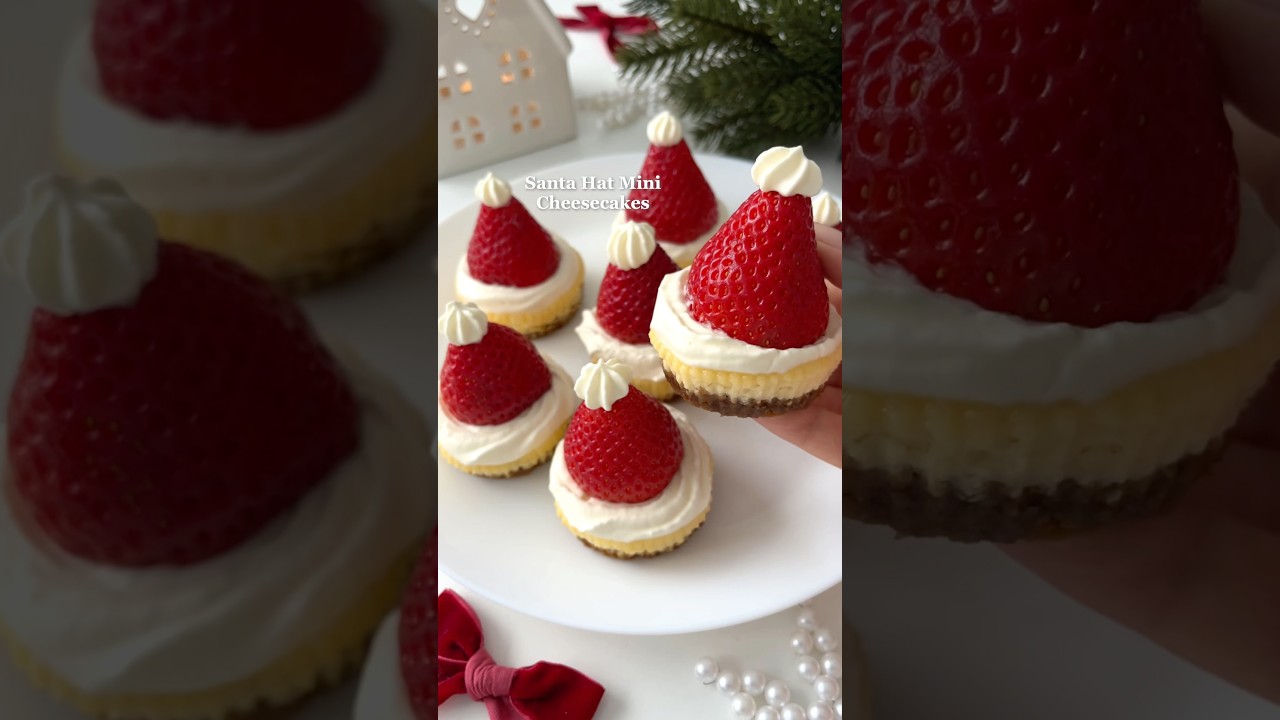 Santa Hat Mini Cheesecakes🎅🏻😍 #christmas #cheesecake #dessertrecipe