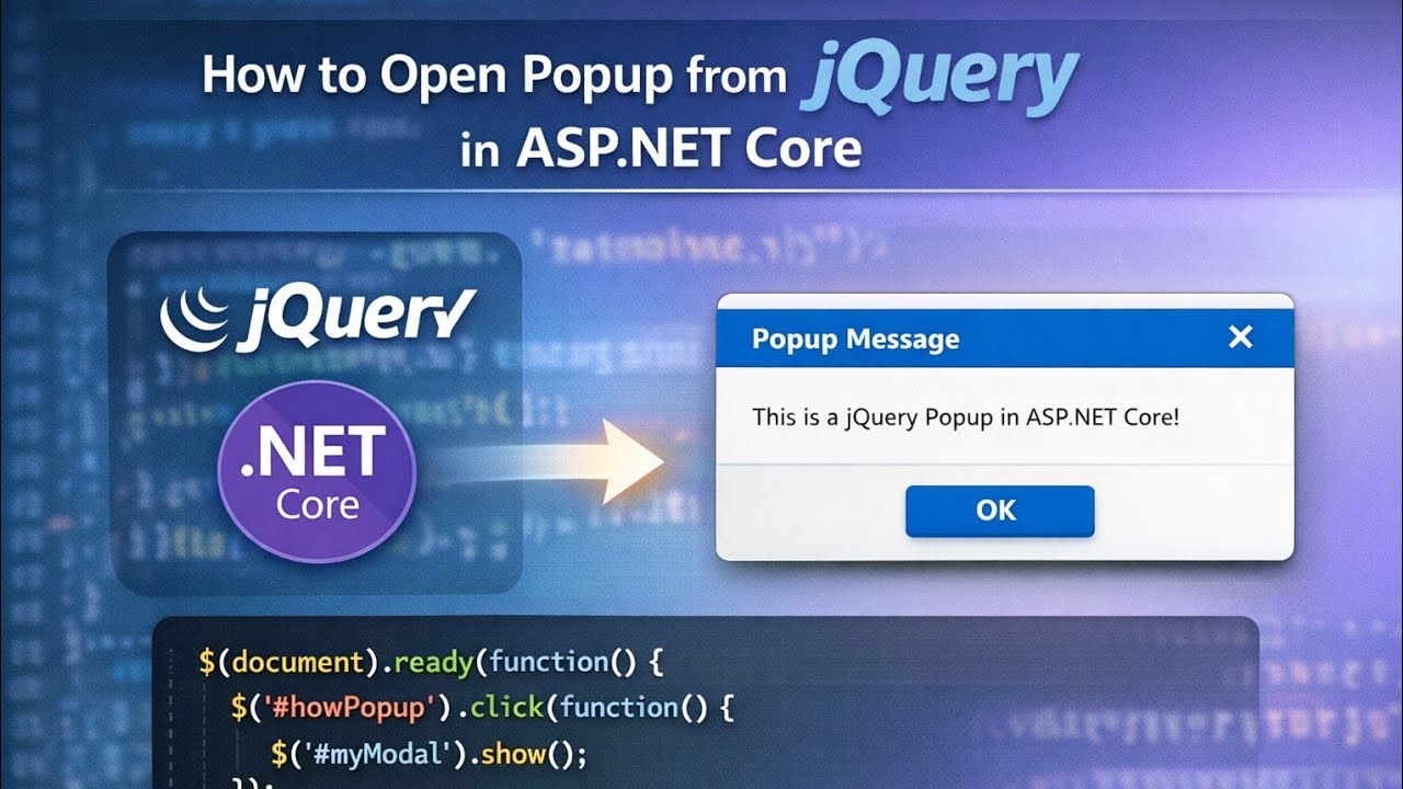 How to Open Popup using JavaScript / jQuery in ASP.NET Core | Step-by-Step Tutorial
