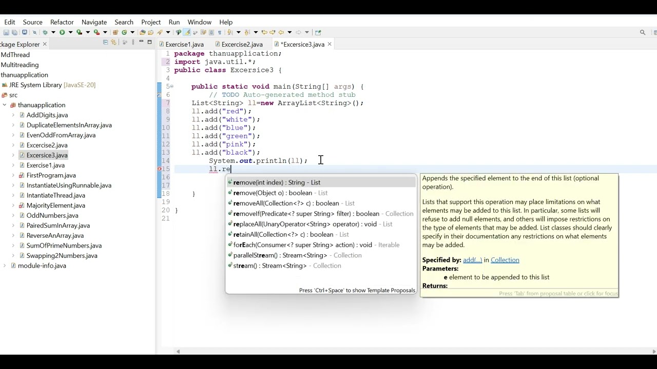 Removing 3rd element from arraylist
