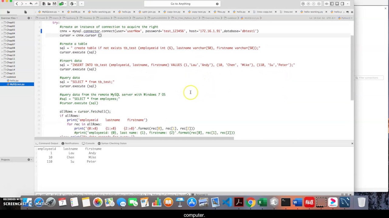 Using Python to access MySQL database server on either MacOS and Windows OS computers