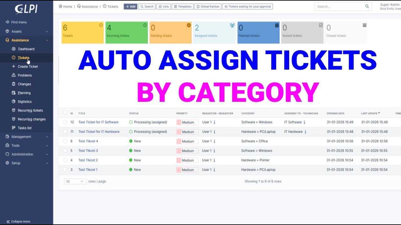 GLPI Automatic Ticket Assignment by Category | Assign Tickets to Technicians