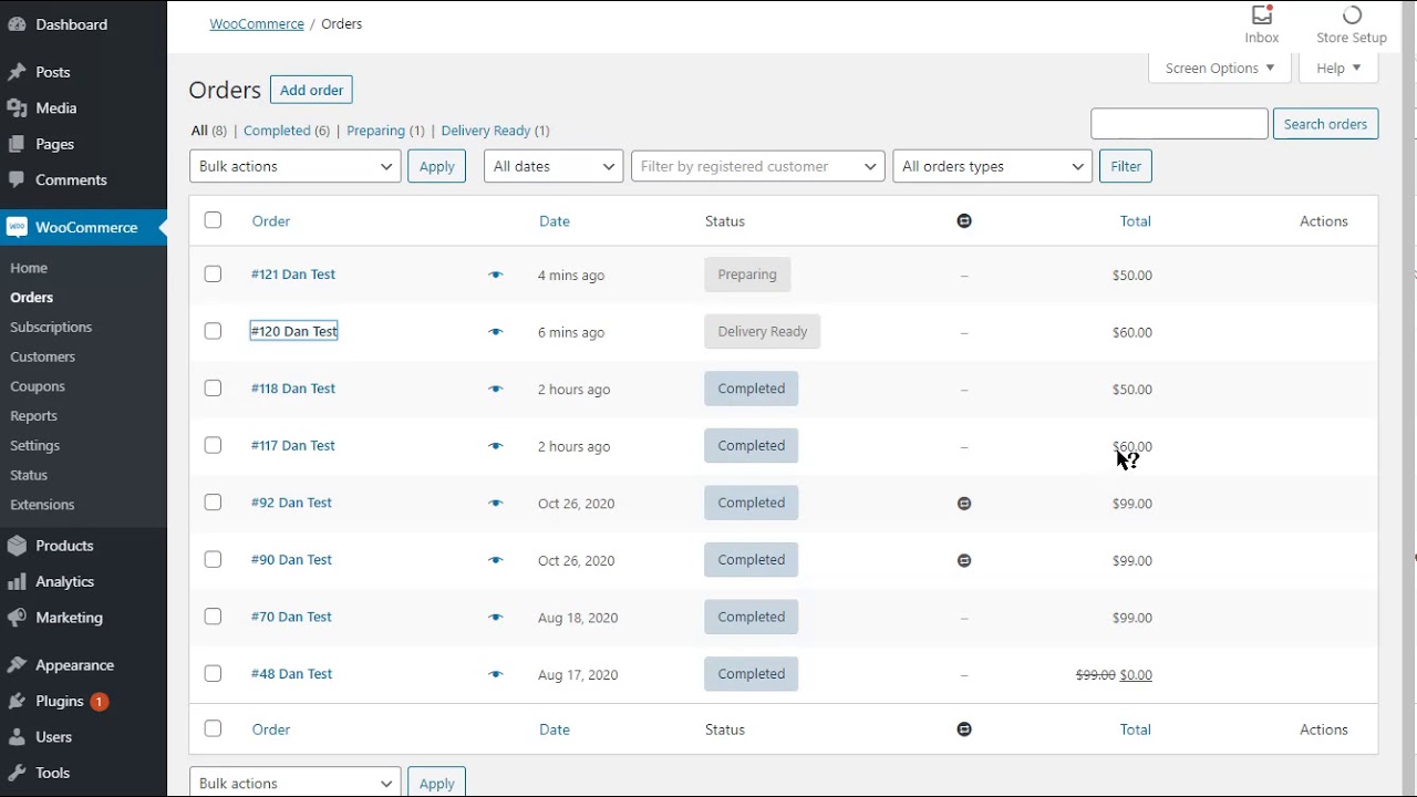 Order Barcode - Order Status Processing