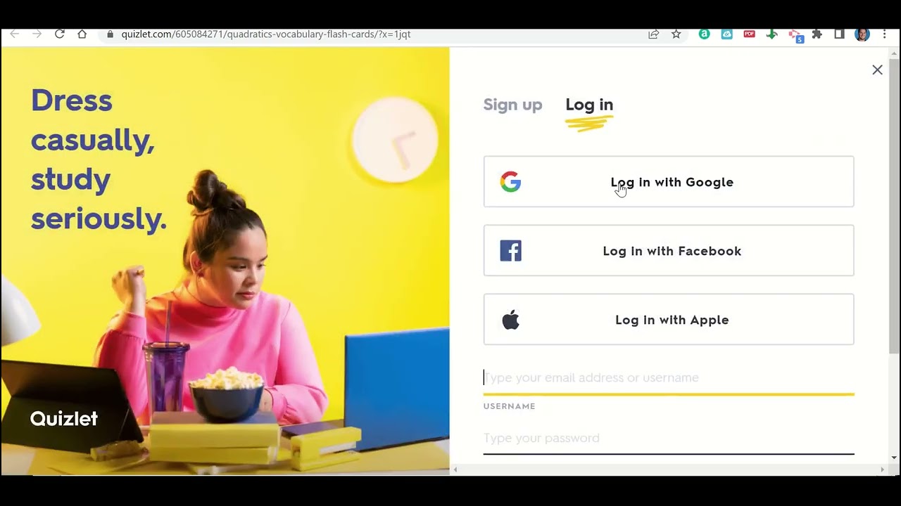 Logging into Quizlet to Access Flashcards Tutorial Video