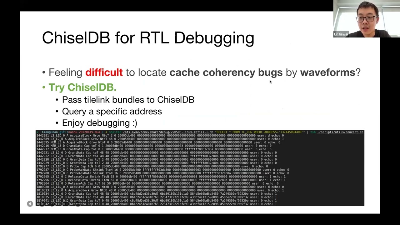 ChiselDB: Mapping Hardware Data Structures to Database for Efficient Data Analysis Jiawei Lin@ICT