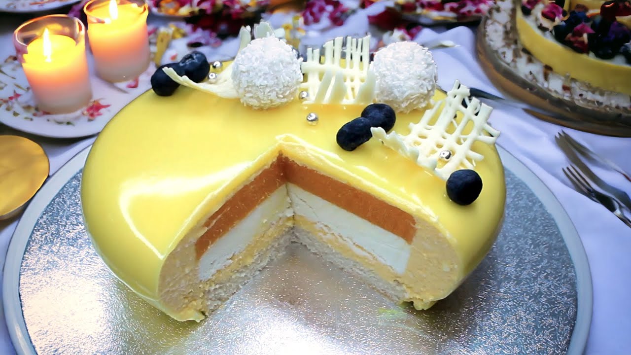 Mango white chocolate Mousse cake | Mirror Glaze Recipe