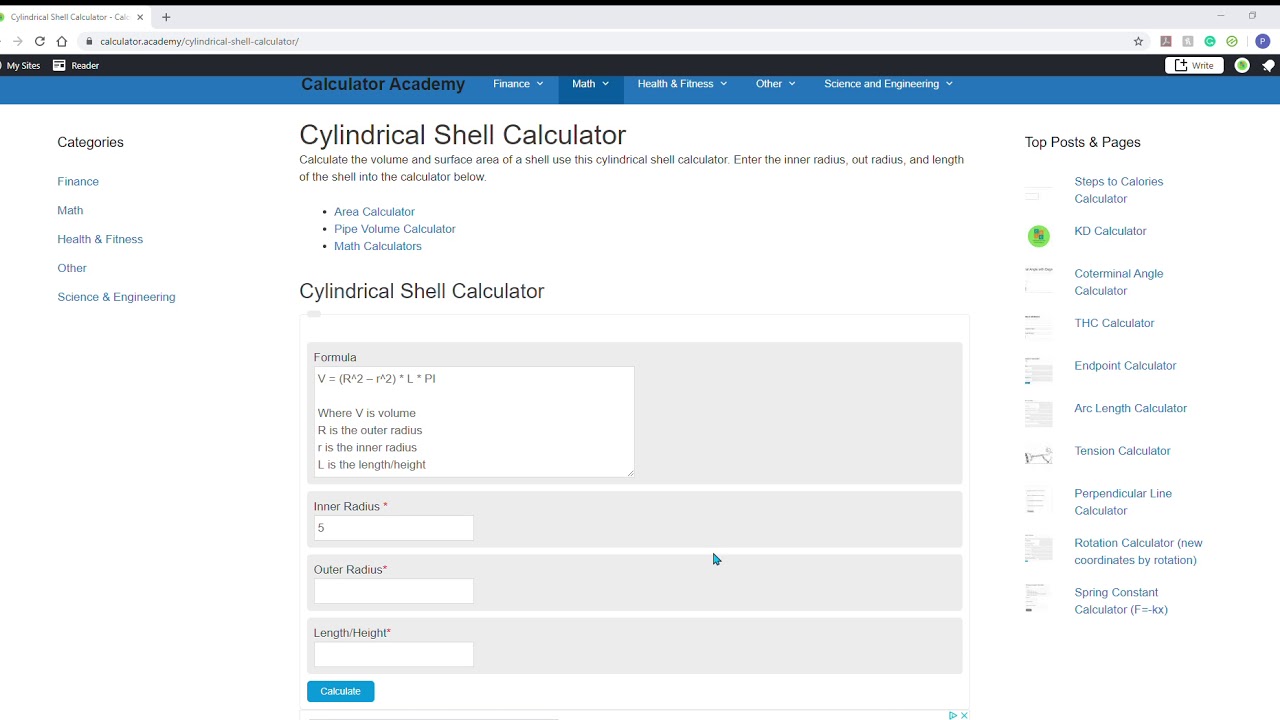 Cylindrical Shell Calculator