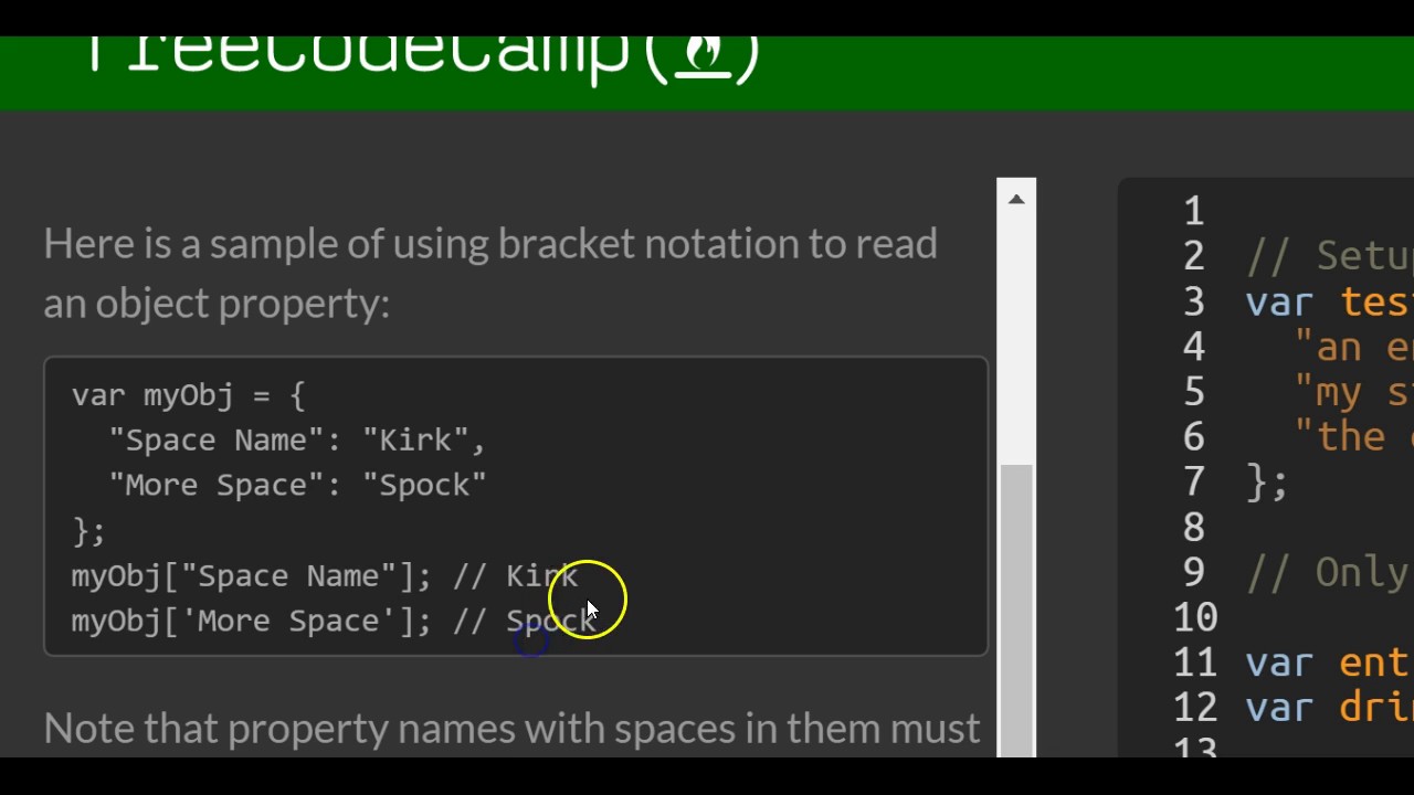 Accessing Objects Properties with Bracket Notation,  freeCodeCamp Basic Javascript