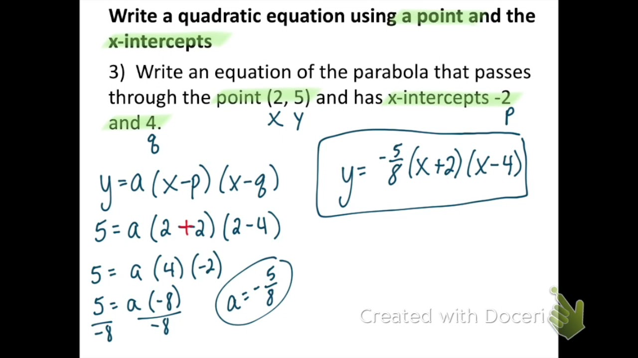 ALG2 C8 Write Equations of Quadratic Functions