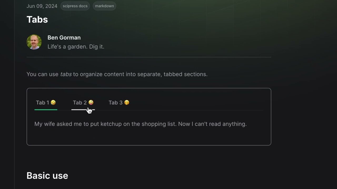 Tabs in Markdown - Scipress