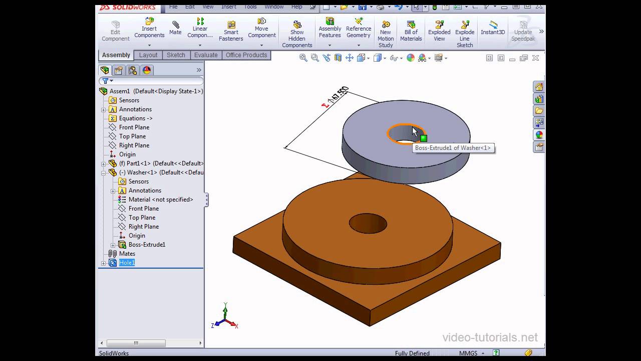 SolidWorks 2013 Assembly Video Tutorials - #16 - Using Equations