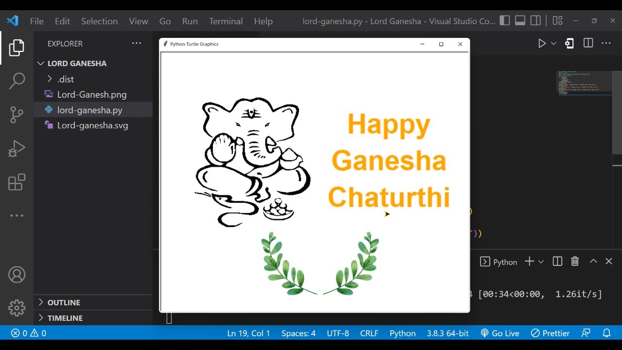 Lord Ganesha drawing in python turtle | Happy Ganesha Chaturthi | Learnonpy |