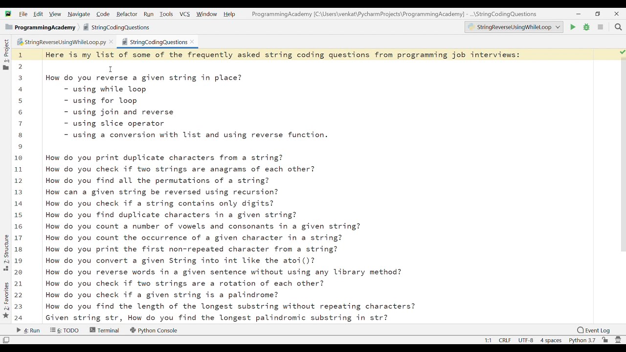 #VcodeAcademy #PythonInterviewPrograms , reverse a string in python using while loop