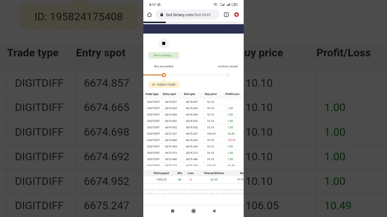 Binary bot - Digit differ,64$ made in 5minutes