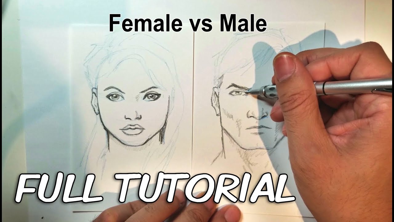 Art Tutorial - How to Draw a Female vs Male Face - Step by step