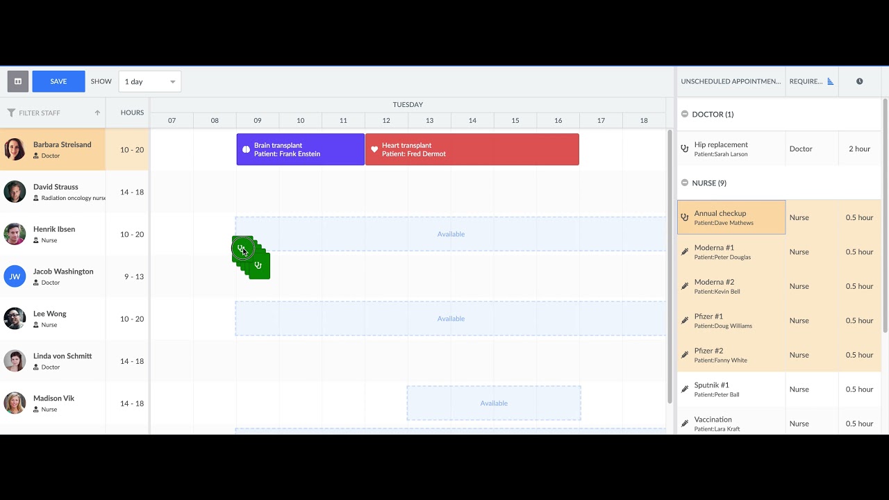 Dragging tasks from a grid and highlighting resource availability