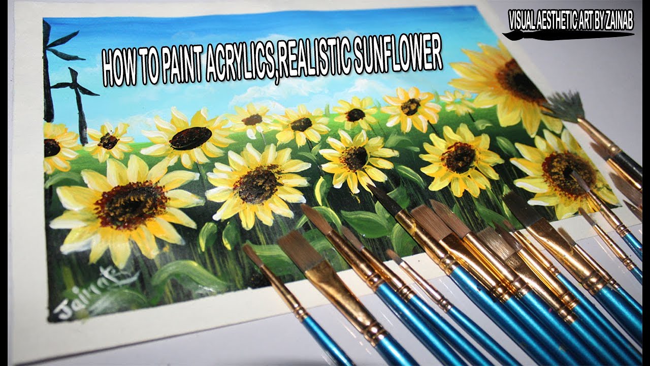 EASY Sunflower Painting for Beginners using Acrylic Colors || Sunflower Field Landscape