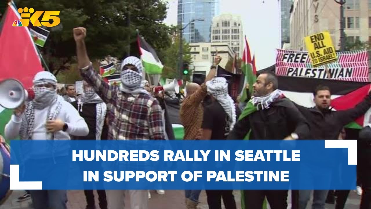 Hundreds of people take to the streets of Seattle for rally in support of Palestine