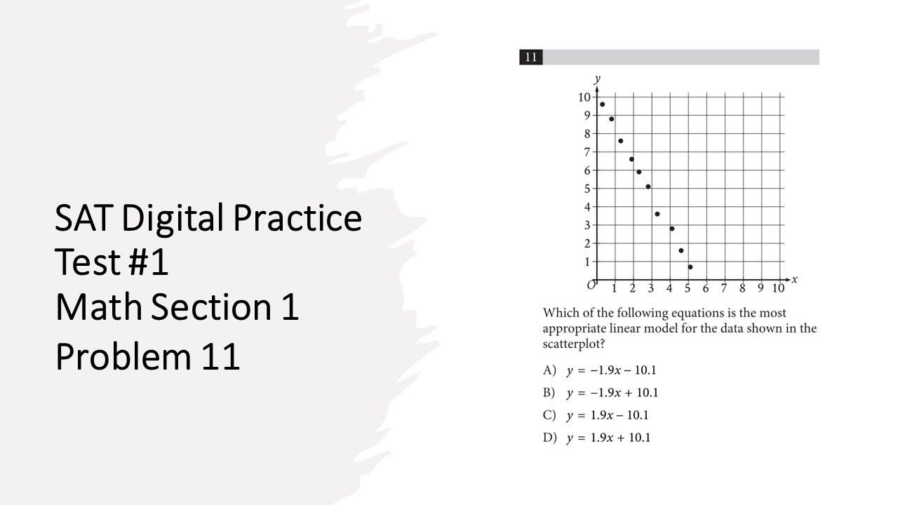 Digital SAT Practice Test #1 Math Section #1 Problem #11 - Scatter Plot and Linear Function