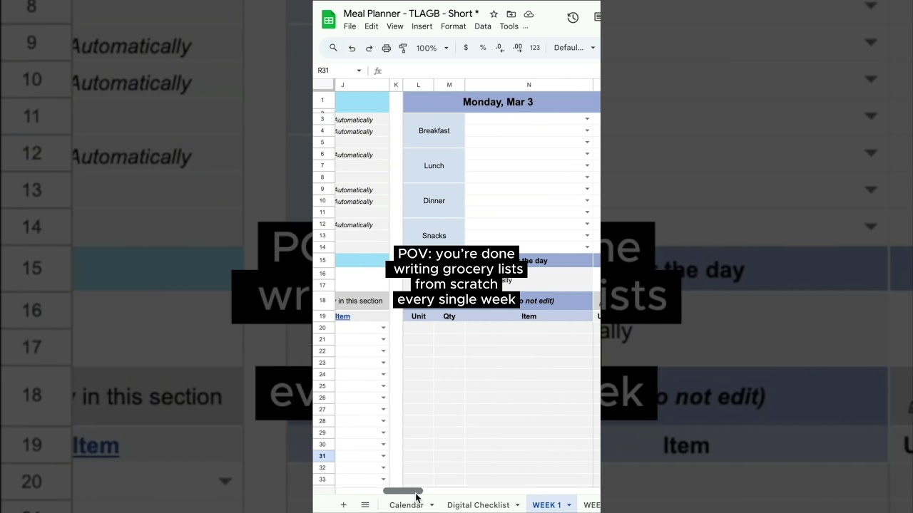 Plan your Weekly Meals & Grocery List with Google Sheets 🍽 | Meal Planning Spreadsheet #mealprep