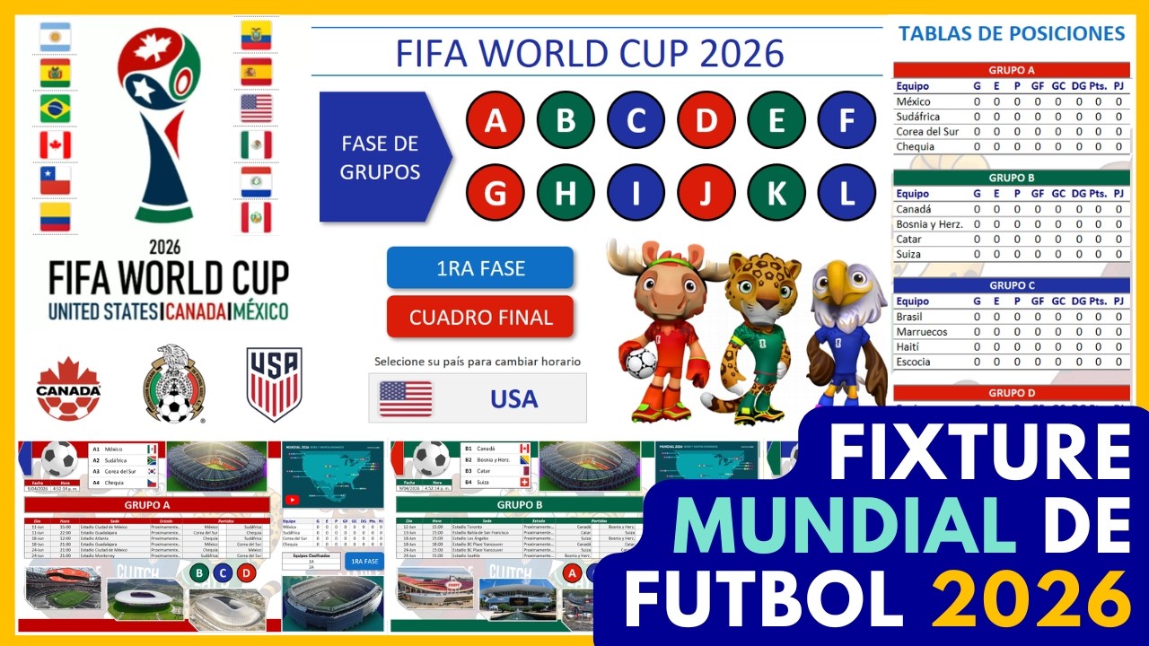 FIXTURE Mundial de FUTBOL 2026⚽en Excel✅