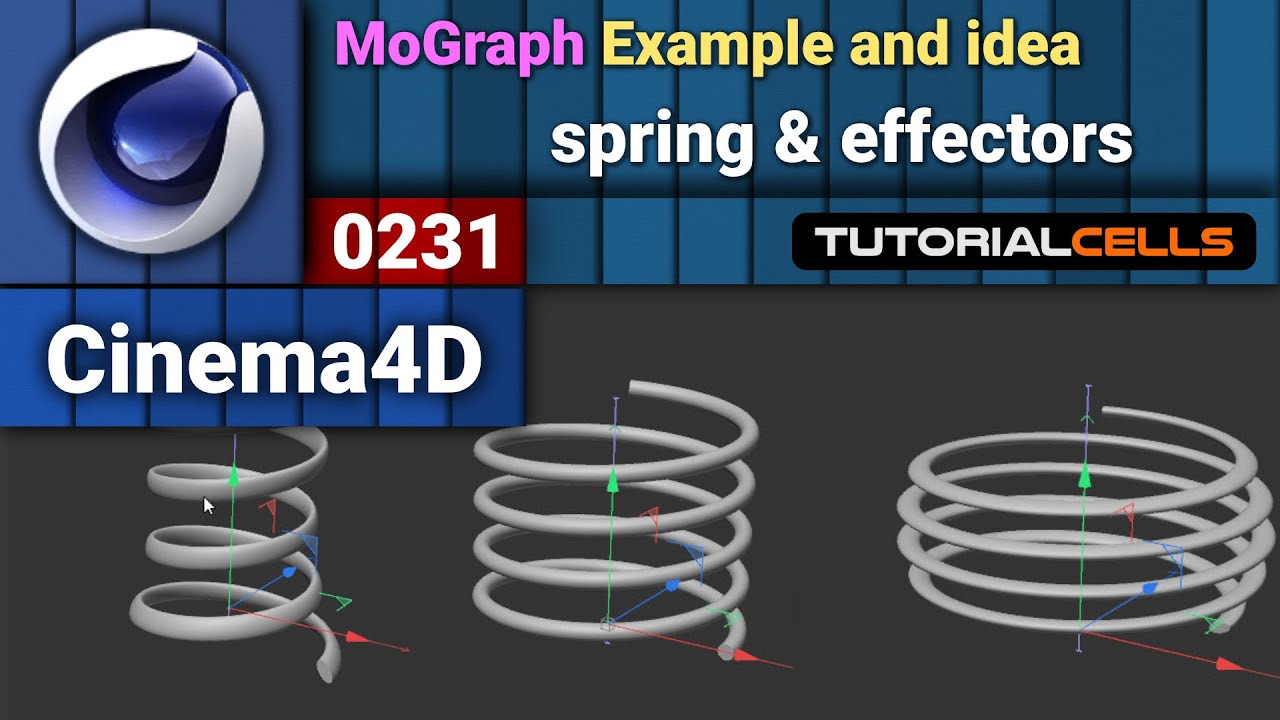 0231. MoGraph Examples ( spring & delay effector & squash & stretch deformer ) in cinema 4d
