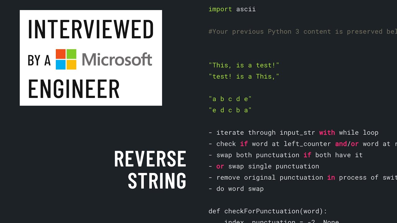 Python interview with a Microsoft engineer: Reverse string (but keep punctuation)