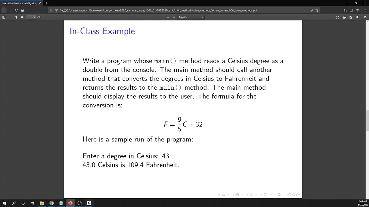 Value Methods Example:  Temperature Conversion