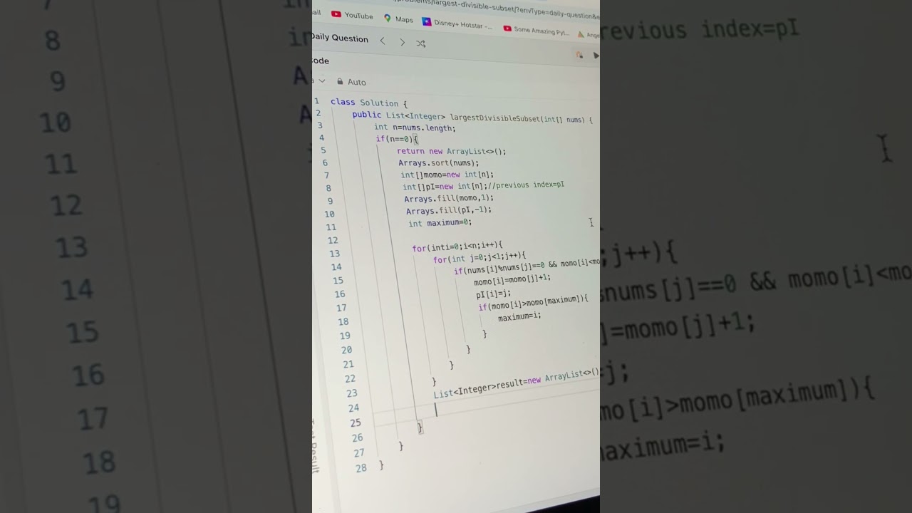 Day 117 - Java Coding Challenge | LeetCode #368  #problemsolving #coding #leetcode #200daysofcode