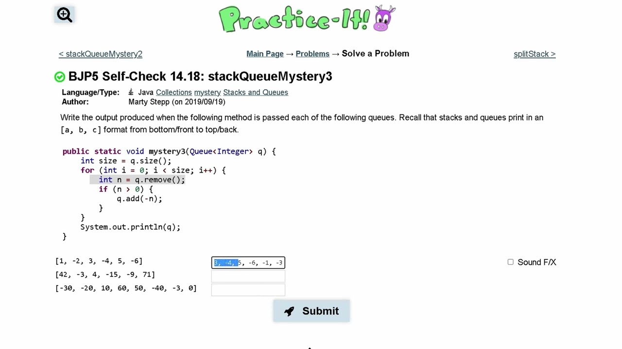Java Practice It | Self-Check 14.18: stackQueueMystery3 | Collections, mystery, #stacks  and #queues