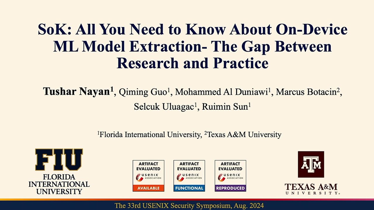 USENIX Security '24 - SoK: All You Need to Know About On-Device ML Model Extraction - The Gap...