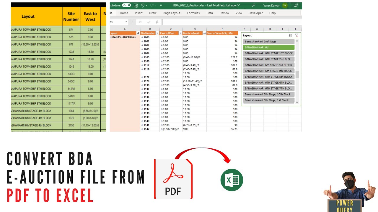 BDA E AUCTION - How to convert into Excel format (Kannada) | How to Convert PDF 2 Excel (PowerQuery)