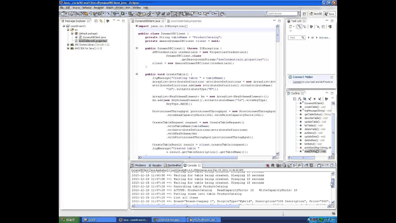 Amazon DynamoDB - Demo using AWS SDK Java API