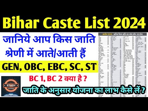 Bihar caste category list 2024|बिहार अनुसूचित जातियाँ और जनजातियाँ|GEN, OBC, EBC, SC, ST|#bihar