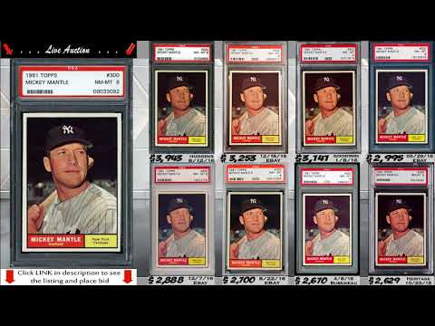 1961 Mickey Mantle Topps #300 card for sale; graded PSA 8. PWCC Auctions