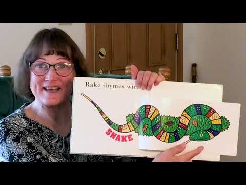 Miss Joan teaches rhyming. Reads 'What Rhymes with Snake?'