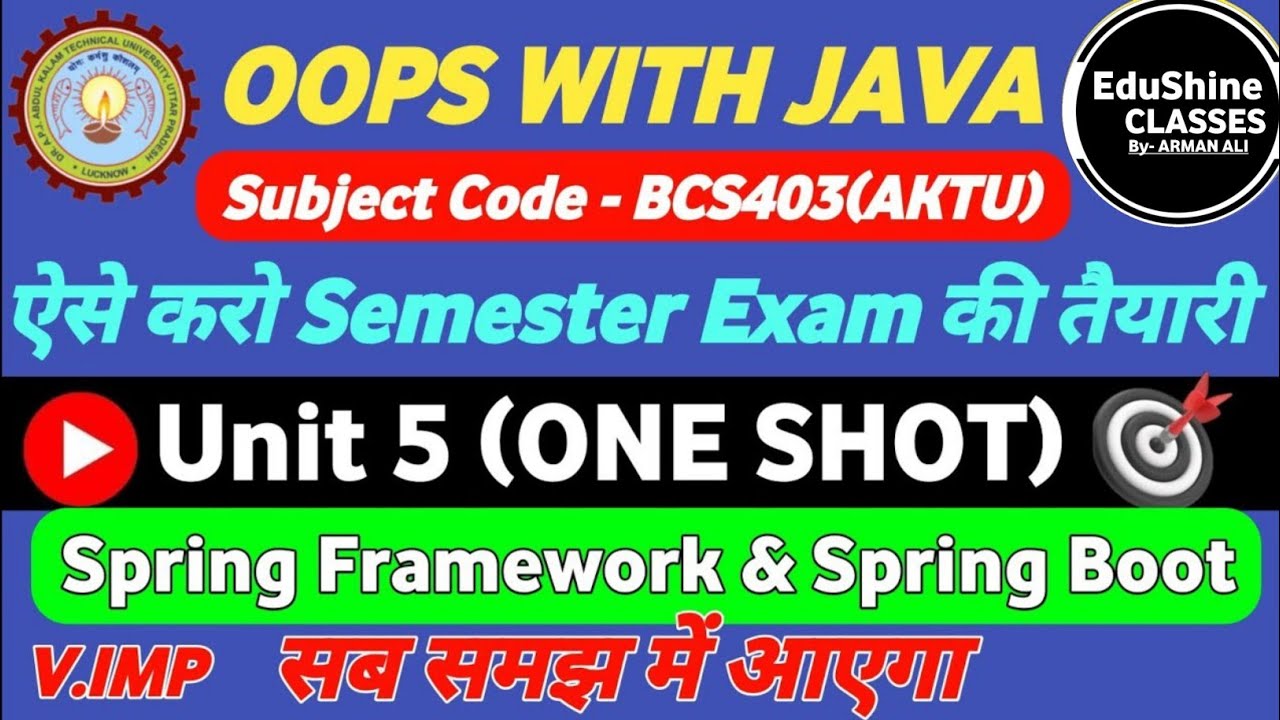 OOPS With Java Unit 5 One shot | Spring Framework Unit 5 One shot BCS403 | Oops With Java BCS403
