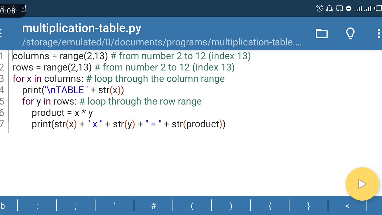 Python Multiplication Table: Multiplication of Numbers with Python For Loop and Range Function