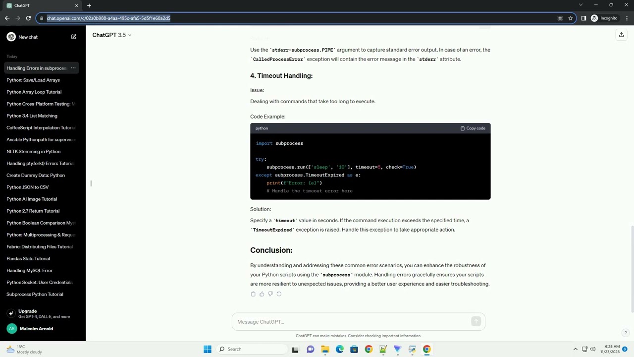 Error with subprocess in python script