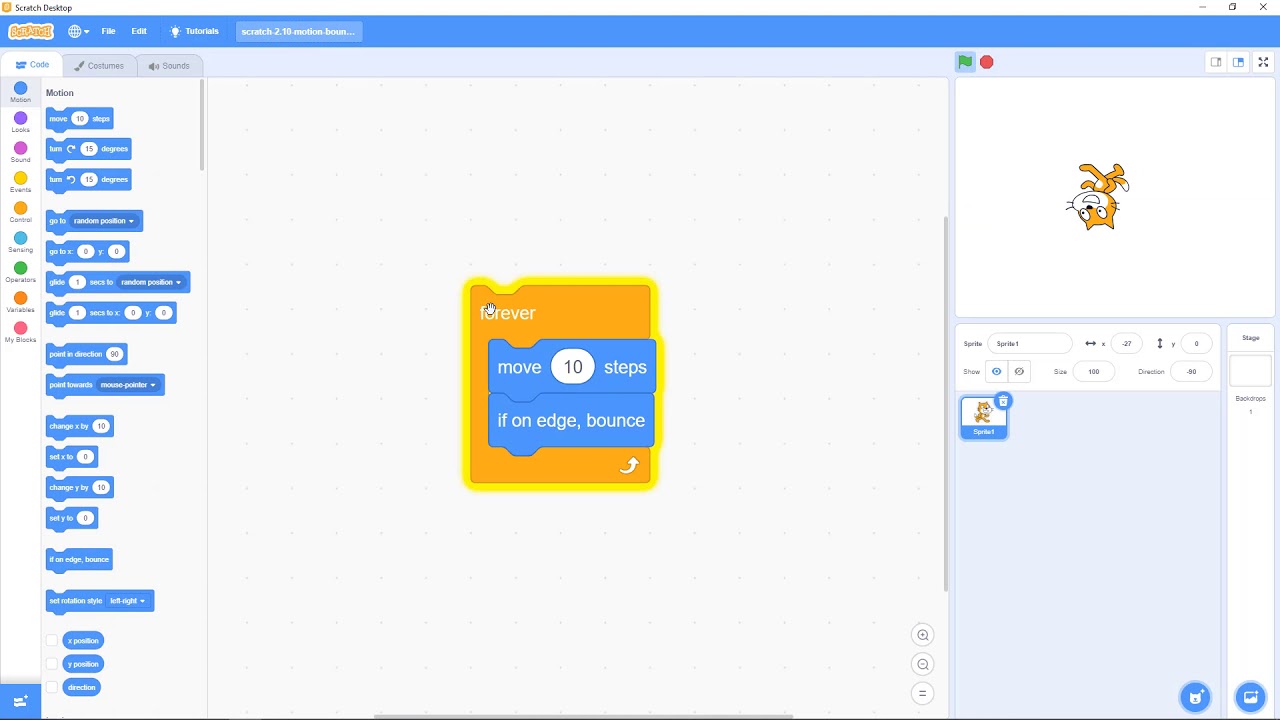 Scratch 2.10: Motion, Bouncing
