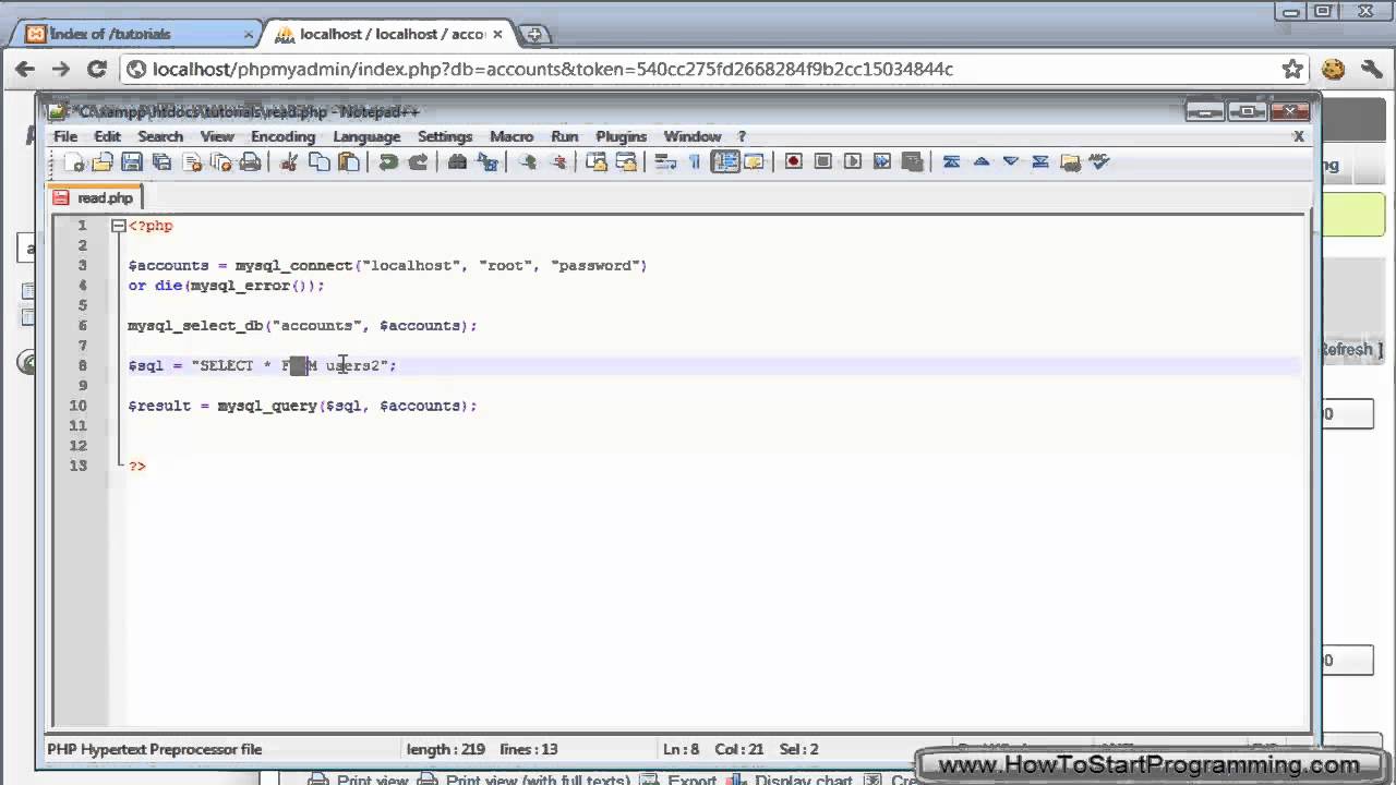 PHP Tutorial 29 - MySQL Reading Data (PHP For Beginners)