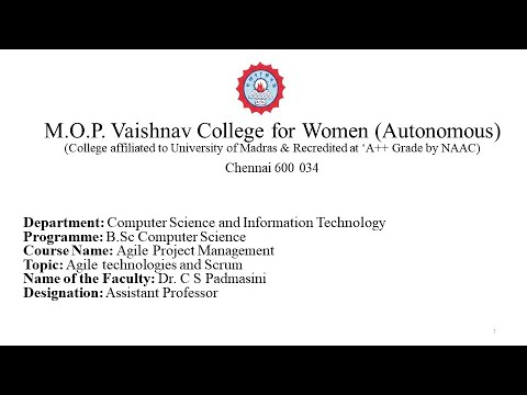 Agile technologies and Scrum - Dr C S Padmasini