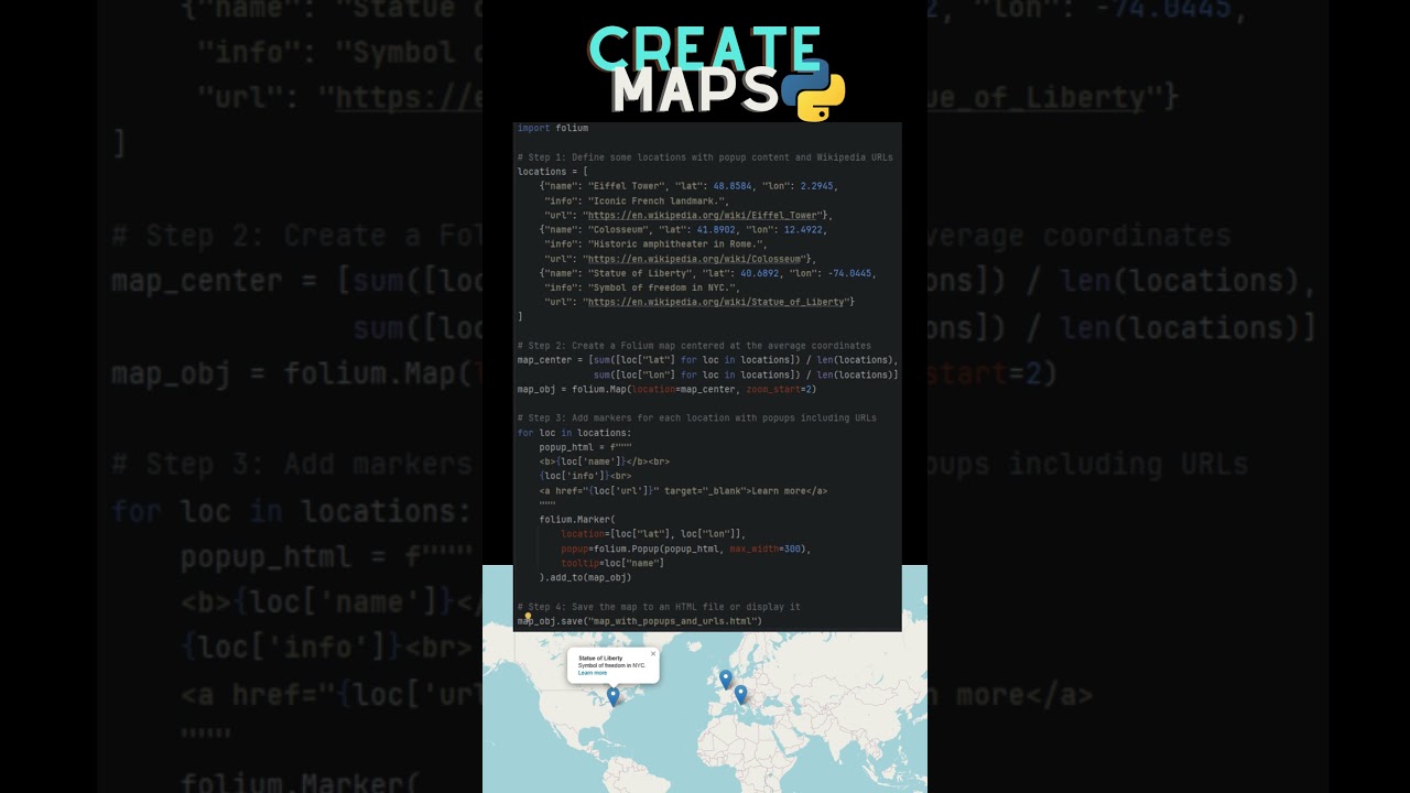 🌍 Create interactive maps with popups and links in Python using Folium!