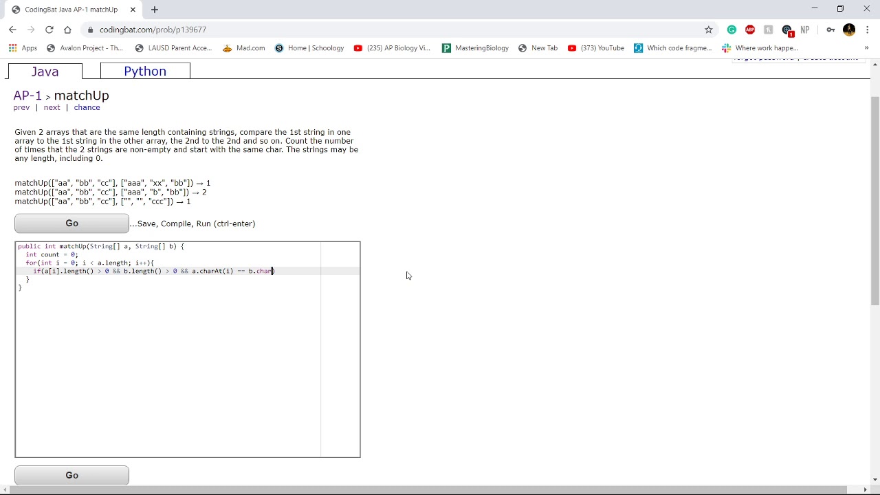 AP-1 (matchUp) Java Tutorial || Codingbat.com