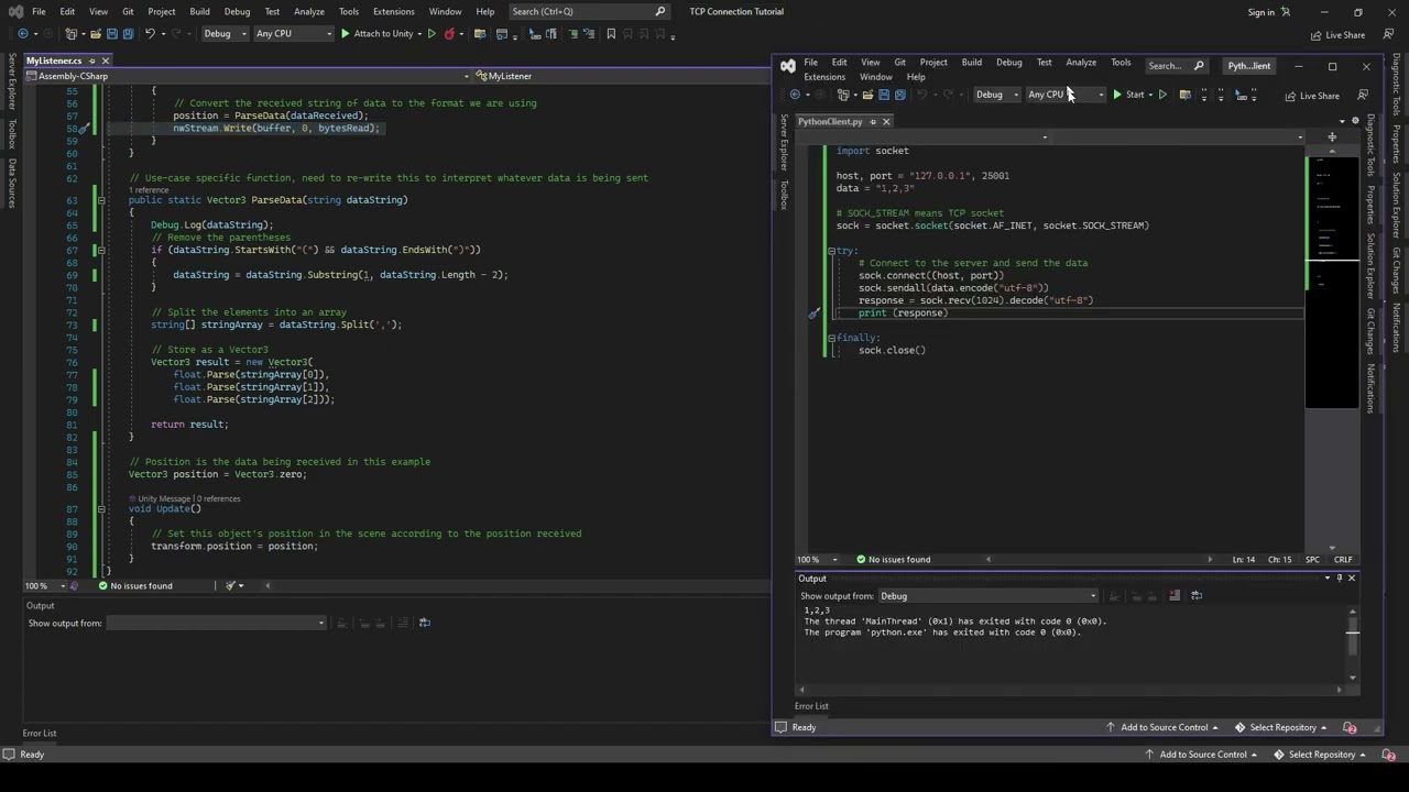 Send Data From Python To Unity TCP Socket